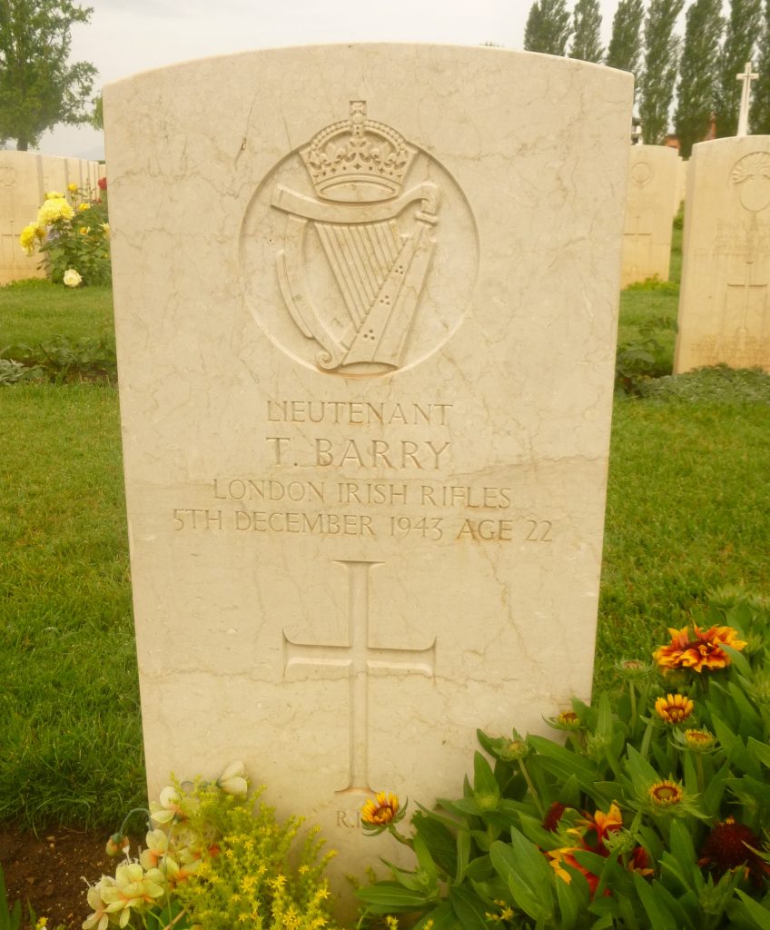 Lieutenant Terence Barry 1921 – 1943 – London Irish Rifles Association
